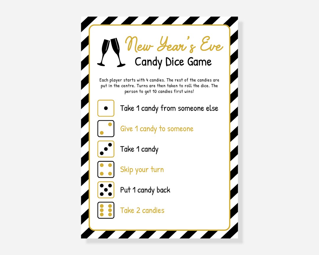 New Years Eve Candy Dice Game | Printable New Years Eve Game | New ...
