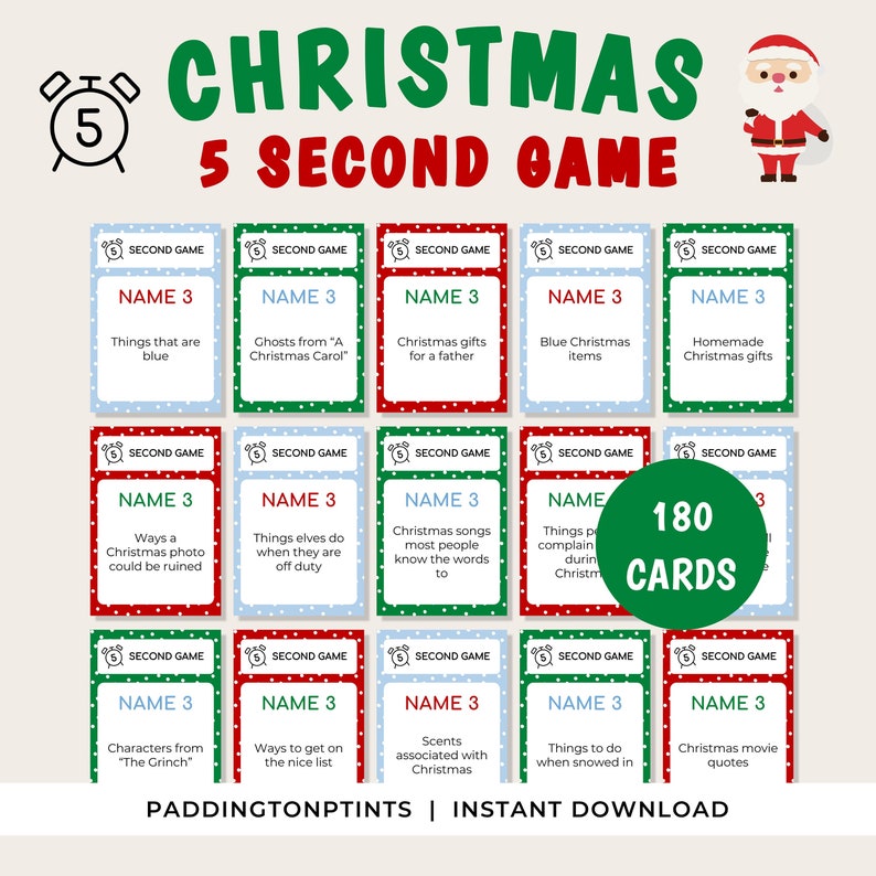 Christmas 5 Second Game | Printable Christmas Game | Name 3 Game ...