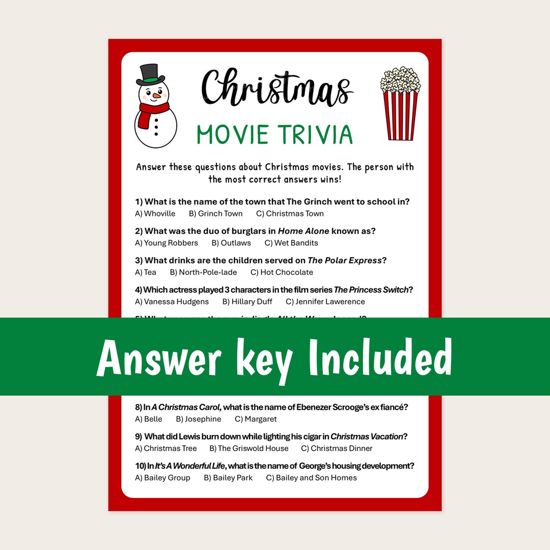 Christmas Movie Trivia Game | Printable Christmas Movie Quiz Game ...