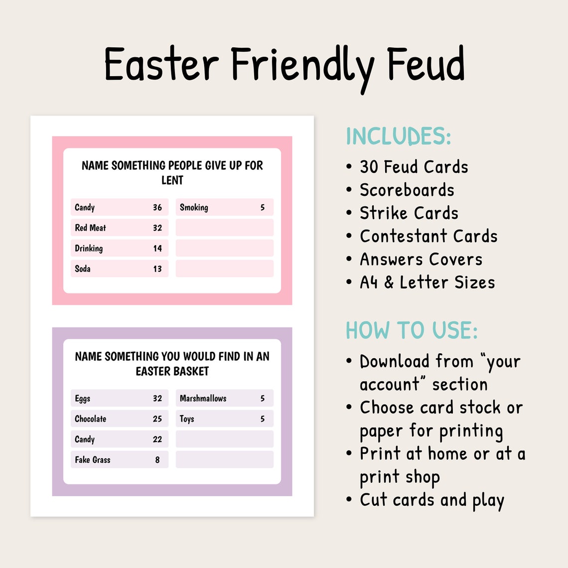 Easter Friendly Feud Game | Printable Easter Game | Easter Feud Game ...