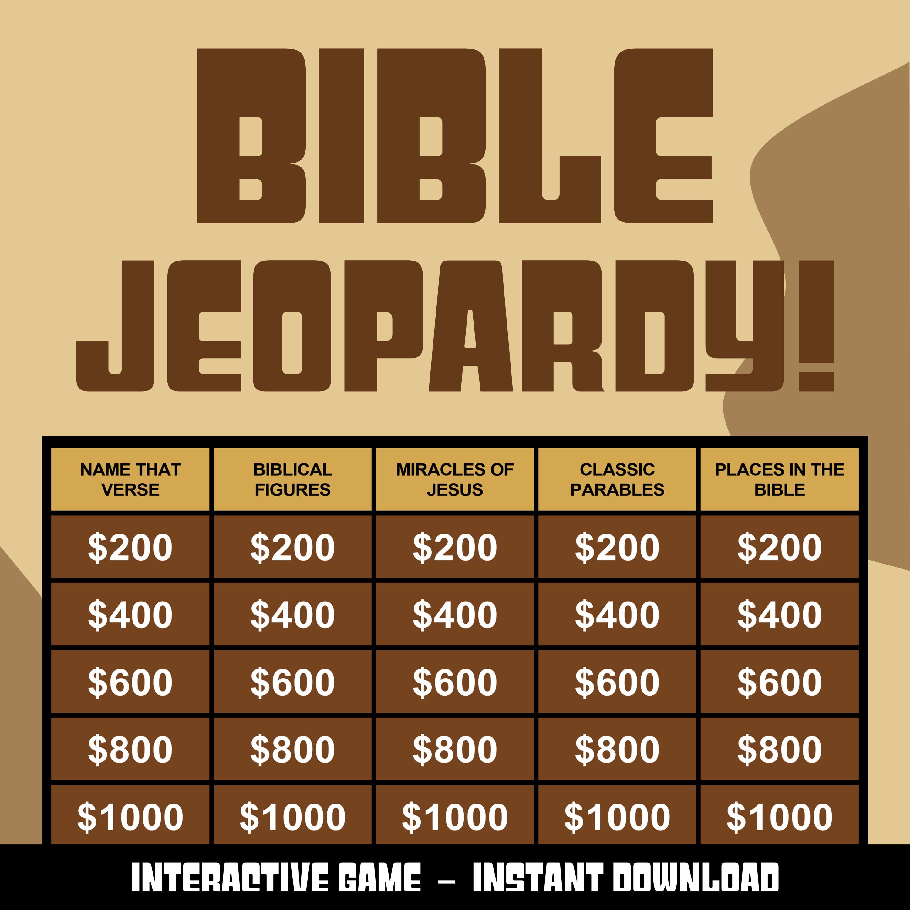 Bible Jeoparty Game | Bible Trivia Game | Virtual Bible Game | Fun Quiz ...