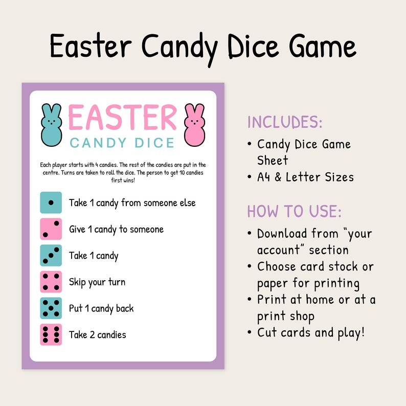 Easter Candy Dice Game | Printable Easter Game | Easter Dice Game ...