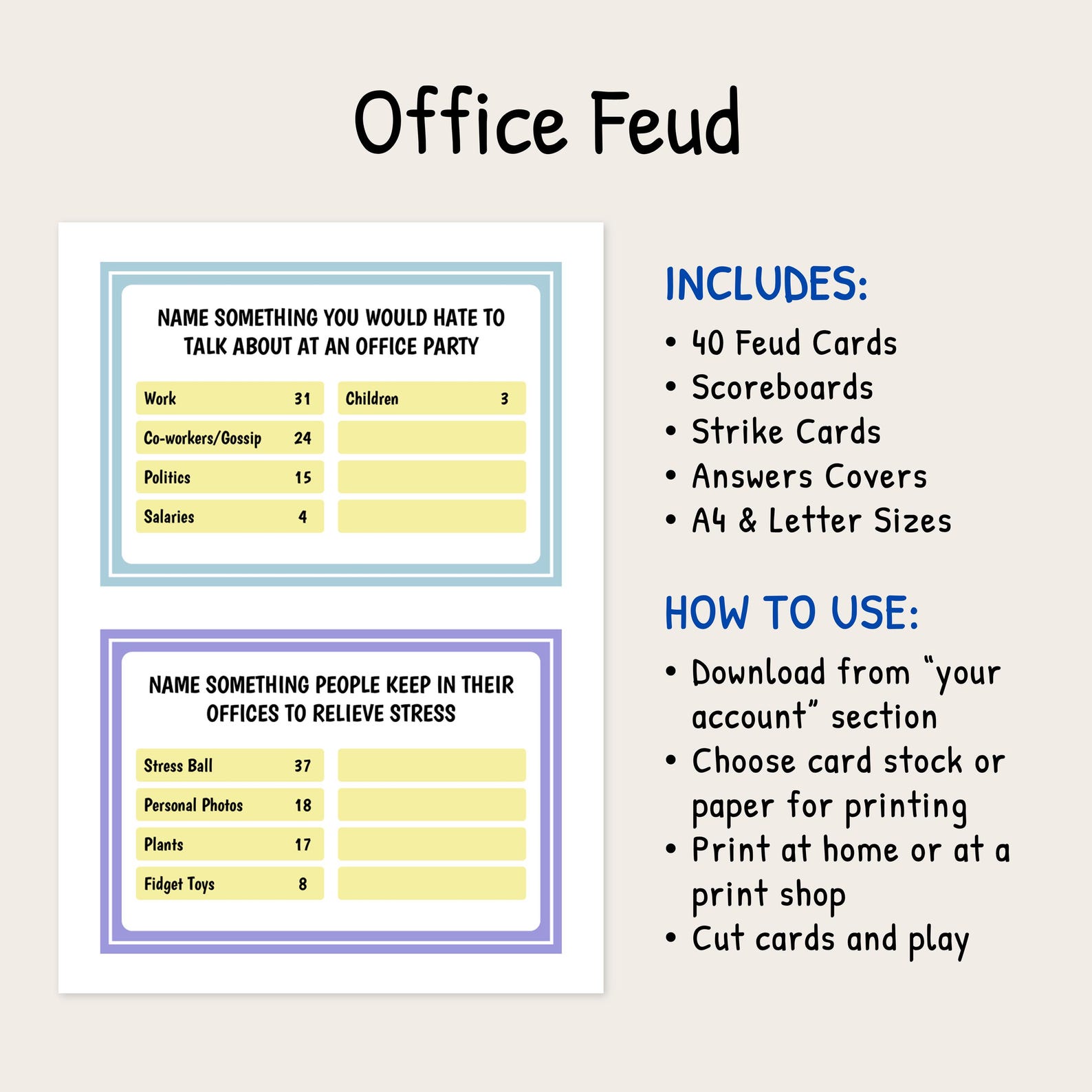 Office Friendly Feud Game | Office Trivia | Printable Office Game ...