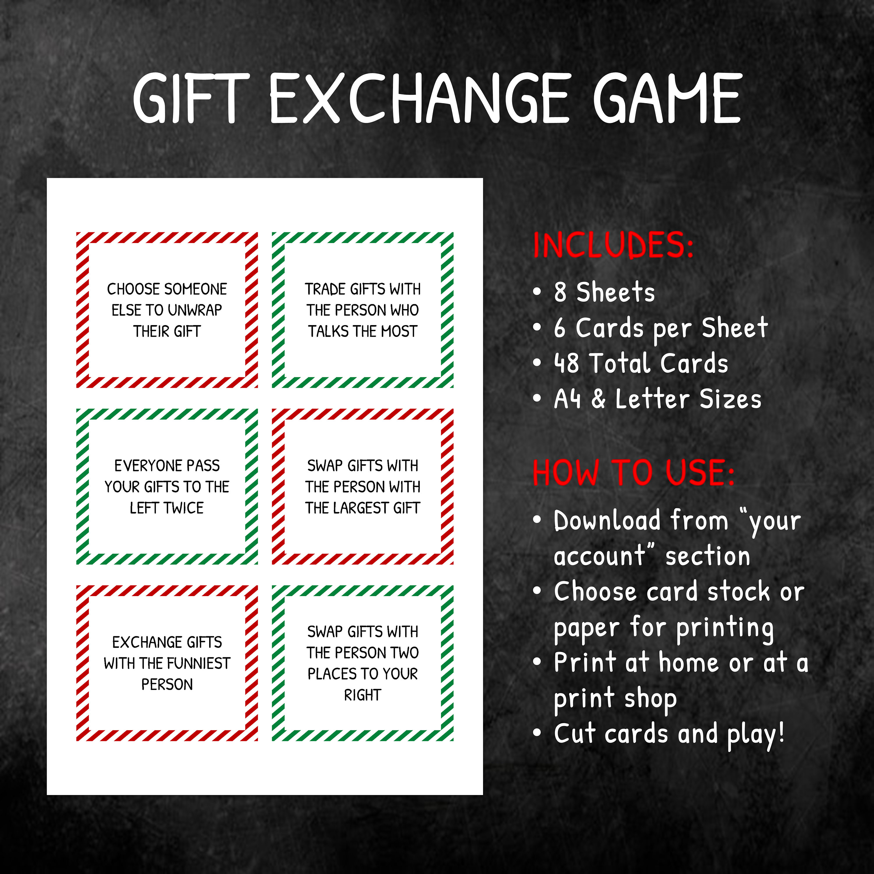 Christmas Gift Exchange Game White Elephant Gift Exchange Cards ...