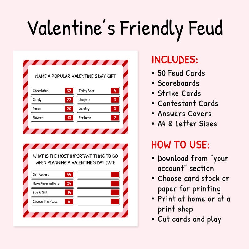 Valentine's Friendly Feud Game | Printable Valentines Game | Valentines ...