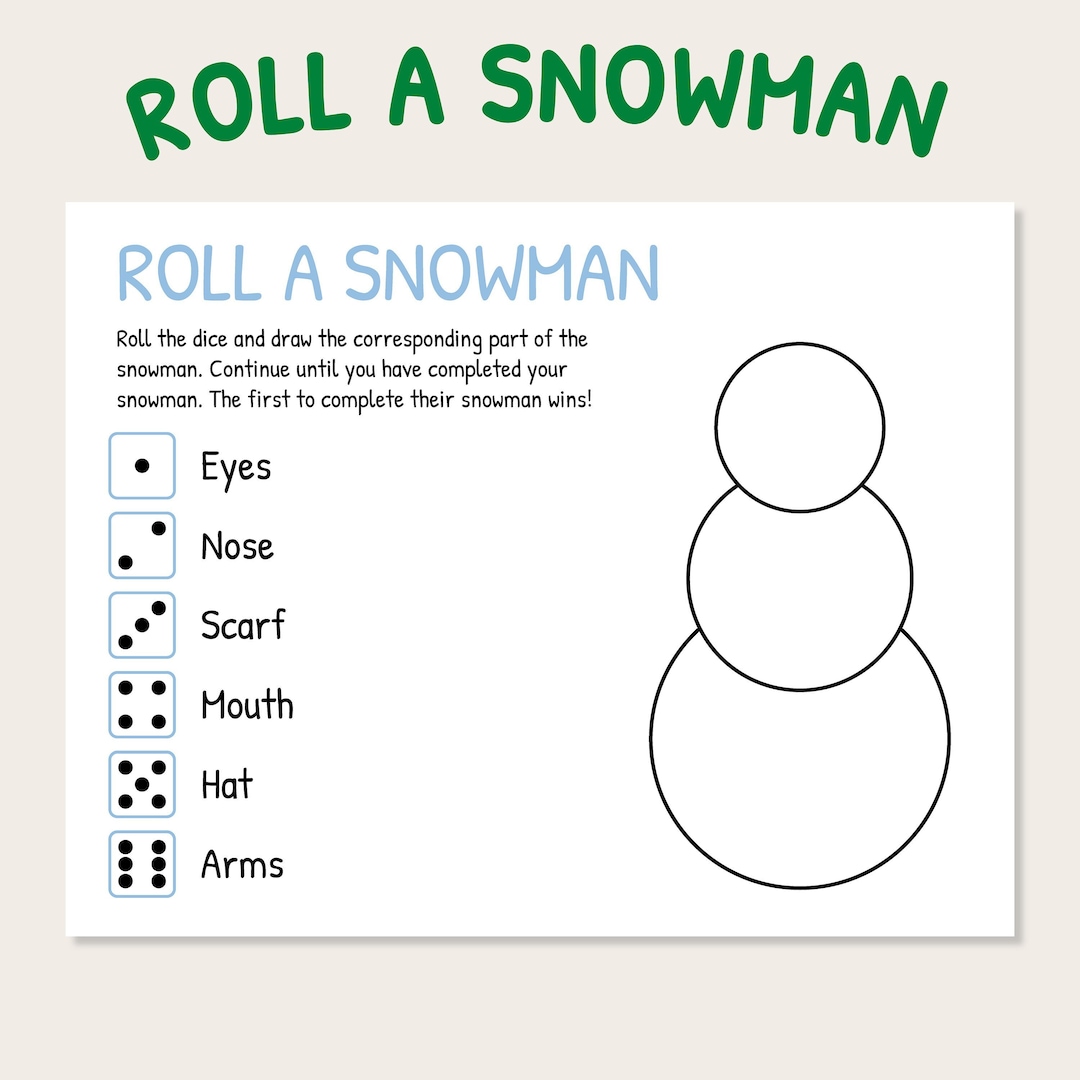 Roll A Snowman Game | Printable Christmas Game | Christmas Games for ...