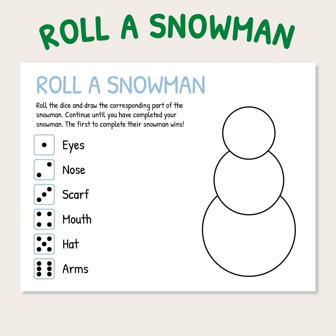 Roll A Snowman Game | Printable Christmas Game | Christmas Games for ...