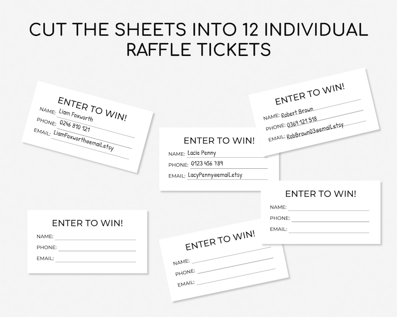 Printable Raffle Ticket | Enter to Win Tickets | Printable Enter to Win Cards | Minimal Raffle ...