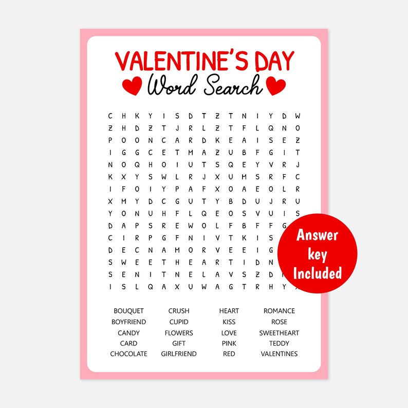 Valentine's Word Search | Printable Valentine's Game | Valentine's Day ...
