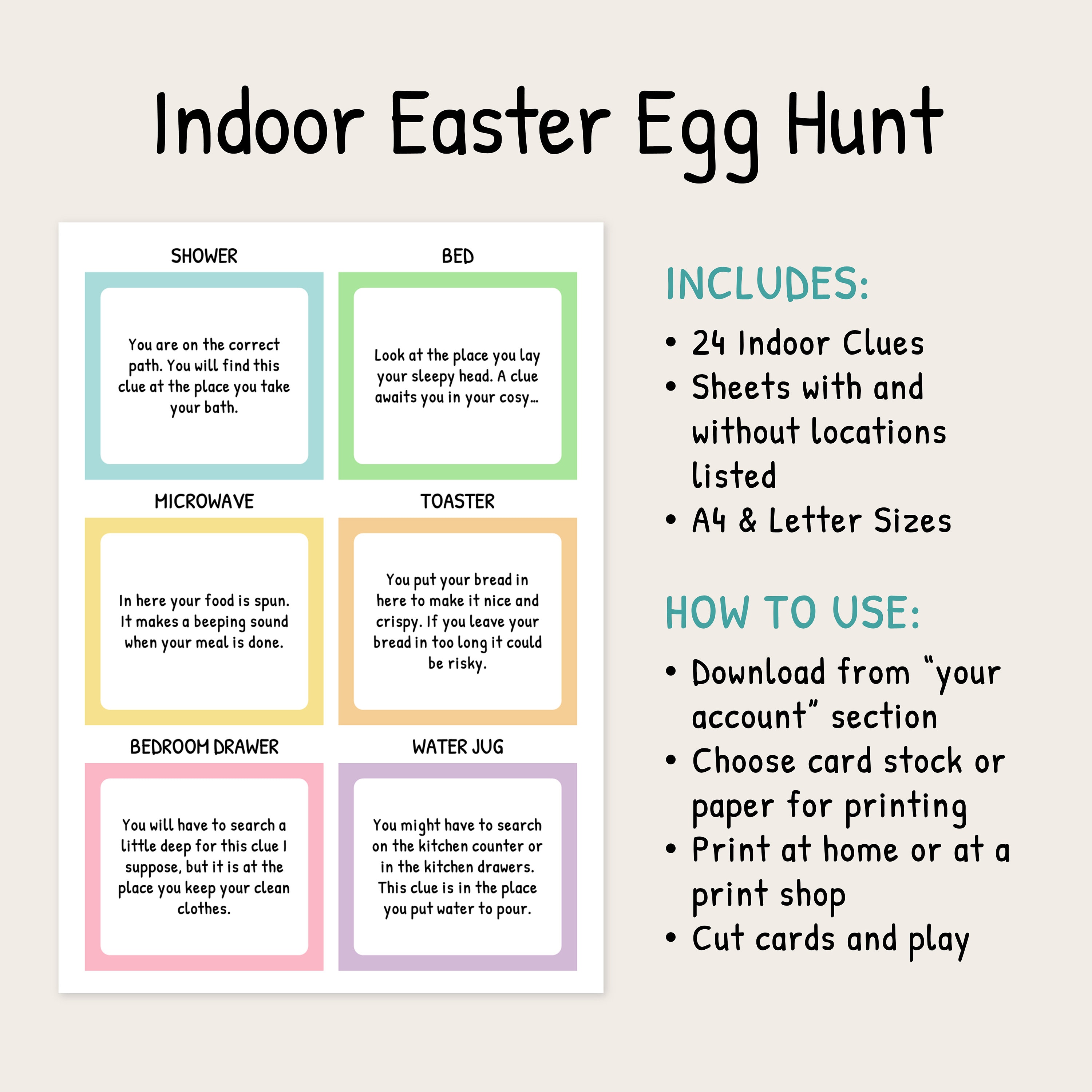 Easter Egg Hunt Game | Indoor Easter Egg Hunt Clues | Easter Scavenger ...
