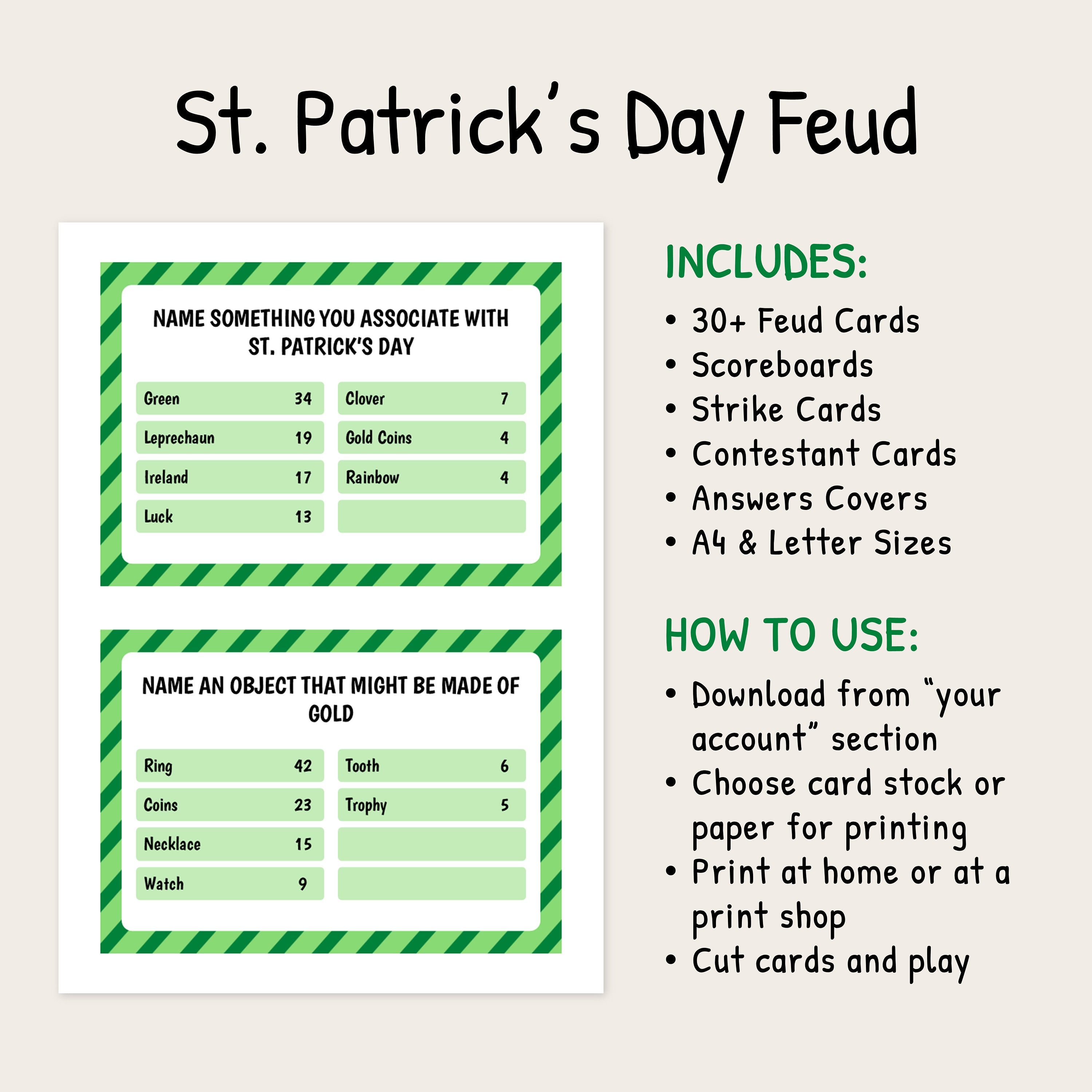 St Patrick's Day Friendly Feud Game | St Patrick's Trivia | Printable ...