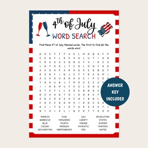 Independence Day Word Search Game | Printable 4th of July Game | July 4 ...