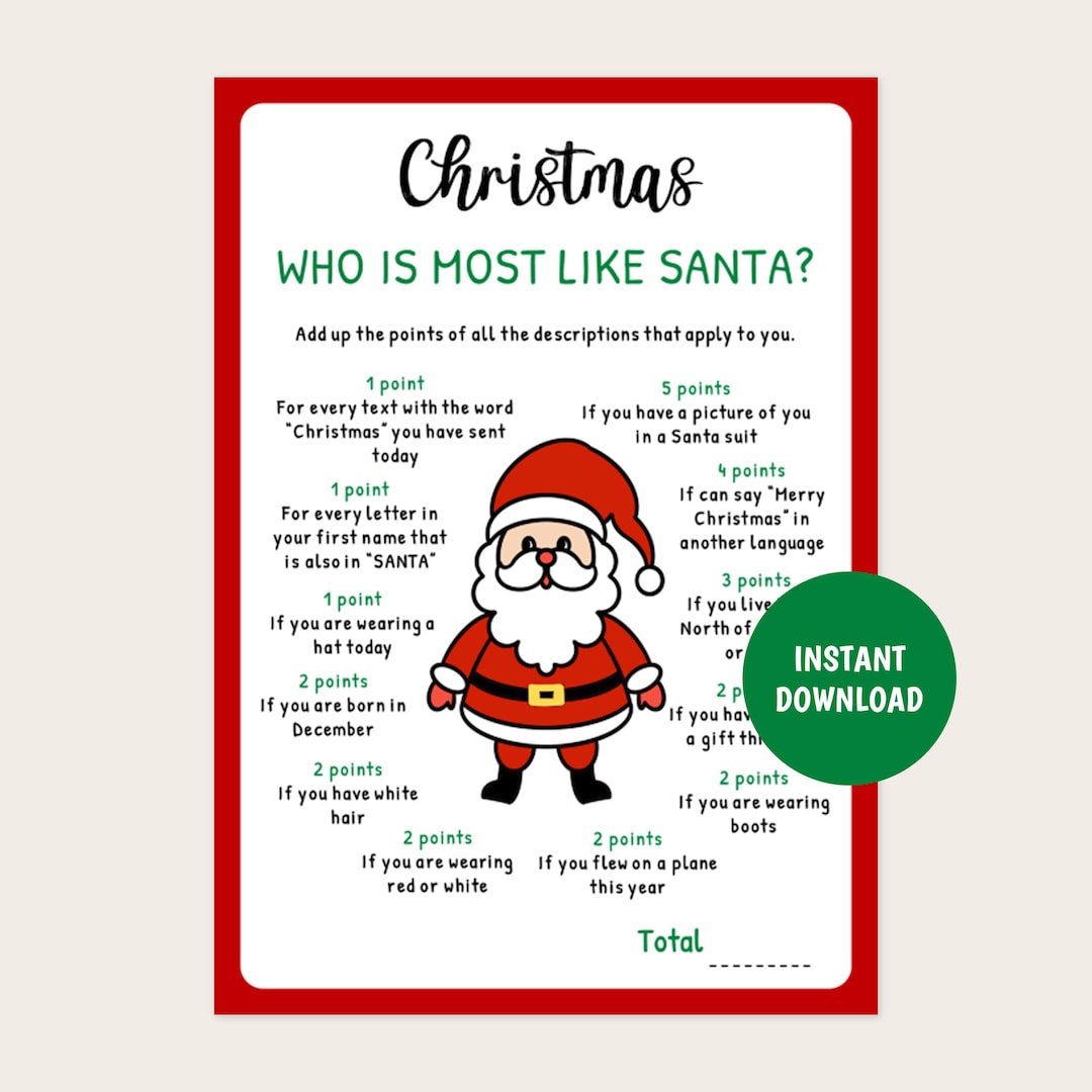 Christmas Who is the Most Like Santa Game | Printable Christmas Game ...