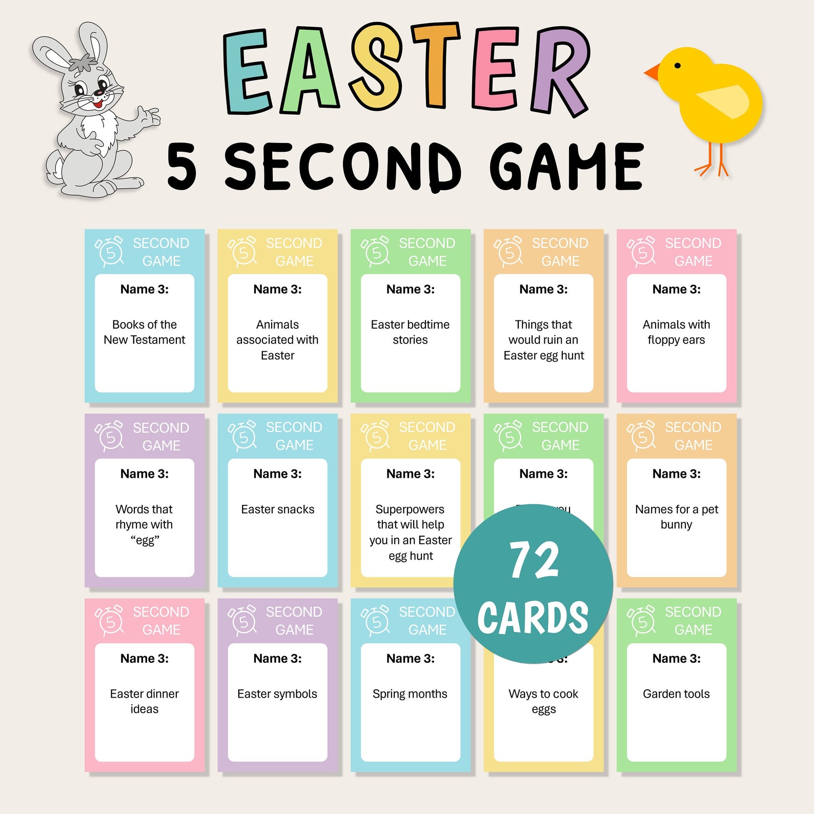 Easter 5 Second Game Printable Easter Game Easter Name 3 Game 5 Seconds ...