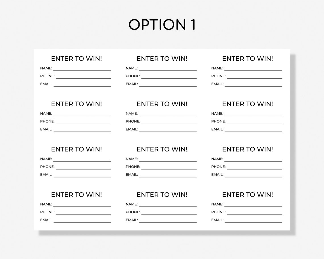 Printable Raffle Ticket | Enter to Win Tickets | Printable Enter to Win ...