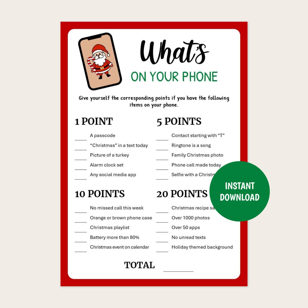 Christmas What's on Your Phone Game | Printable Christmas Phone Game ...