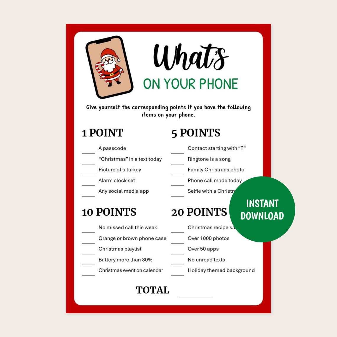 Christmas What's on Your Phone Game | Printable Christmas Phone Game ...