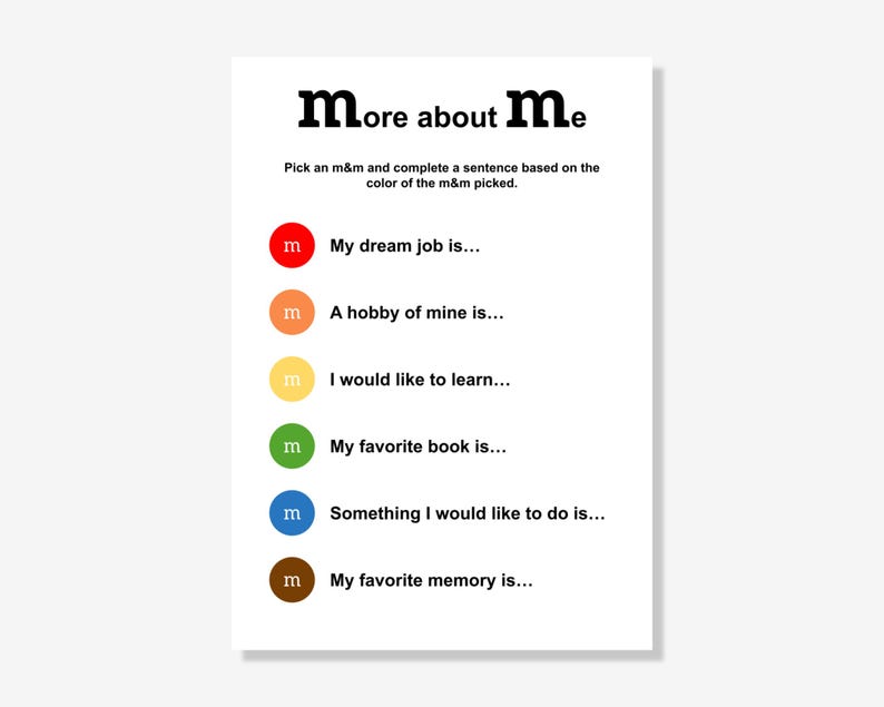 M&M Icebreaker Game | Printable Icebreaker Game | Candy Game | Get to ...