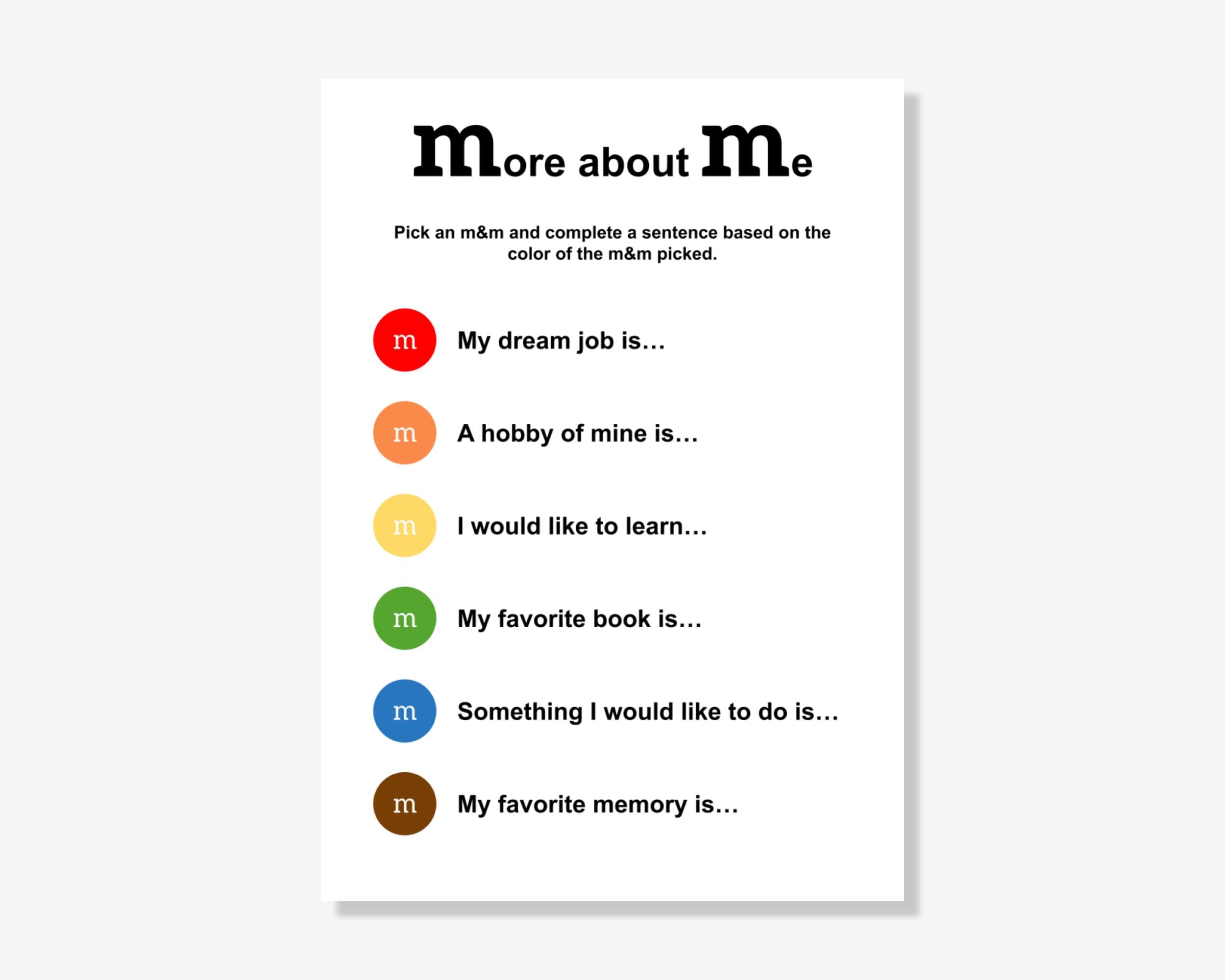 M&M Icebreaker Game | Printable Icebreaker Game | Candy Game | Get to ...