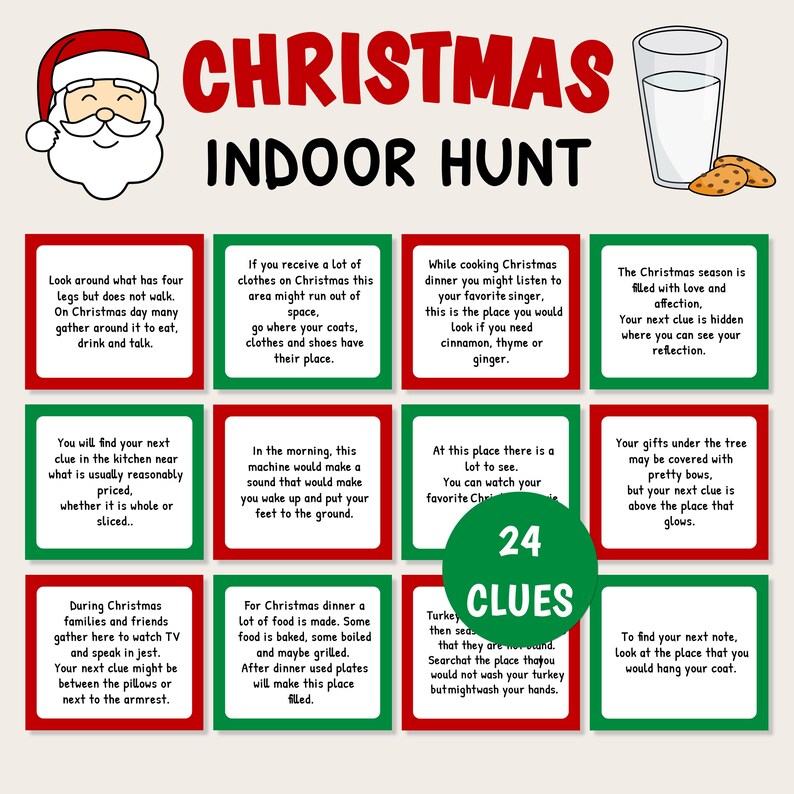 Christmas Hunt Game | Indoor Christmas Hunt Clues | Christmas Scavenger ...