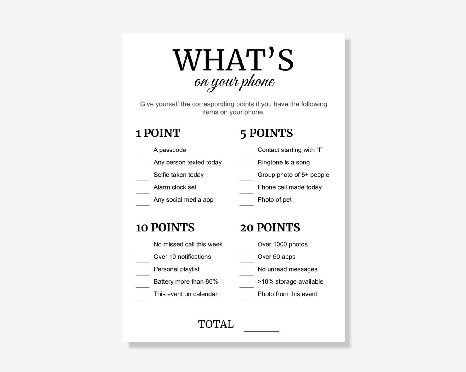 What's on Your Phone Game | Party Game | Printable Game | Icebreaker ...