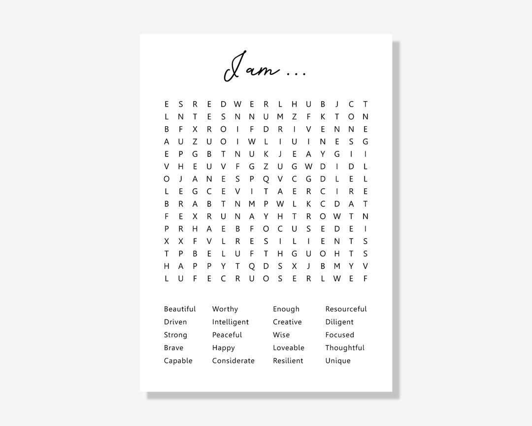Printable Affirmation Word Search | Mental Health Word Search ...
