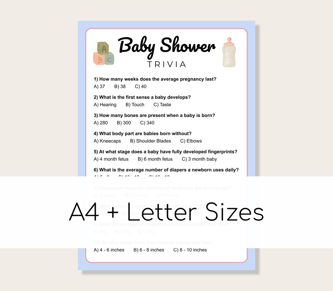 Baby Shower Trivia Game Printable Baby Trivia Game Baby Shower Games ...