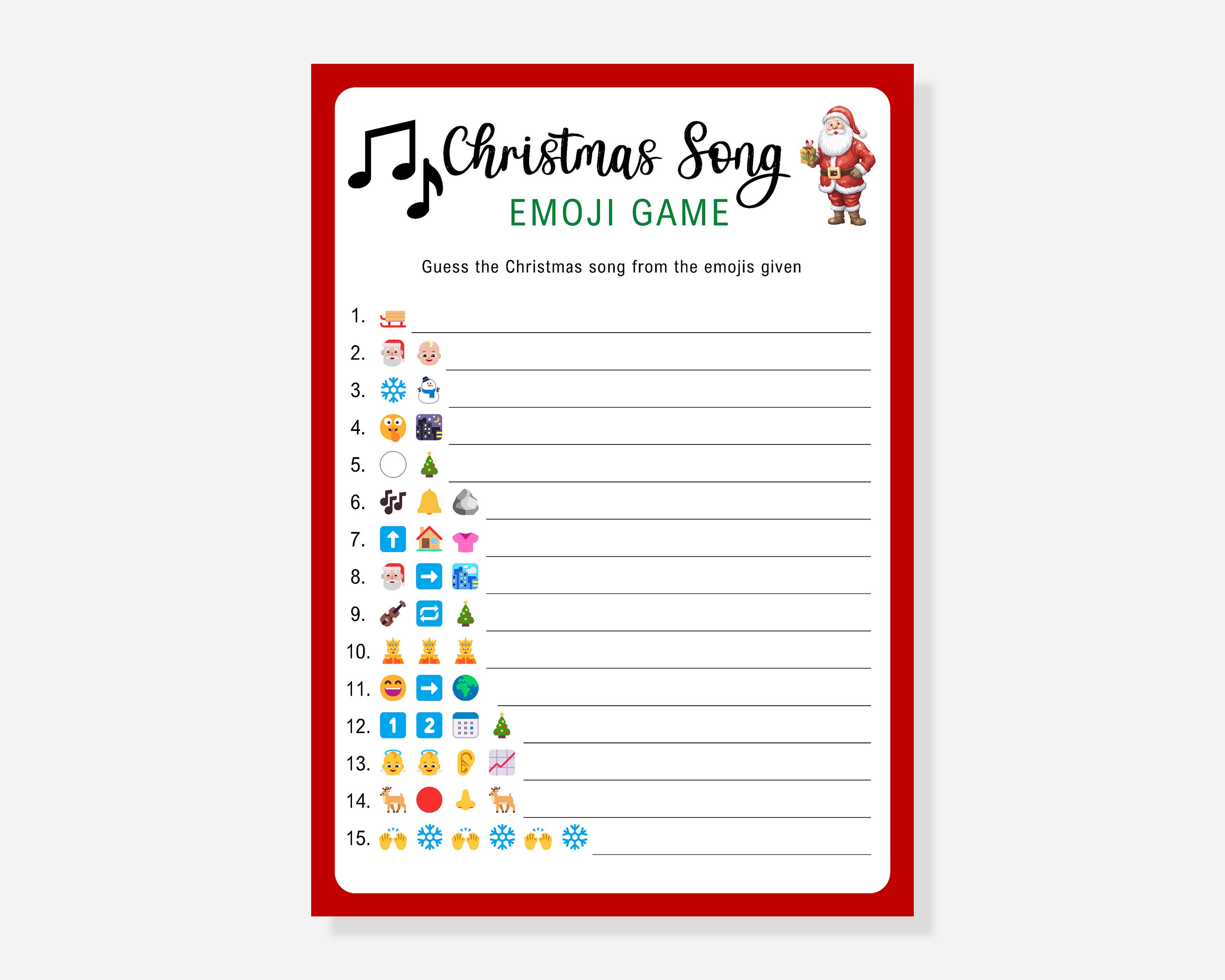 Christmas Emoji Song Game | Printable Christmas Game | Christmas Emoji ...