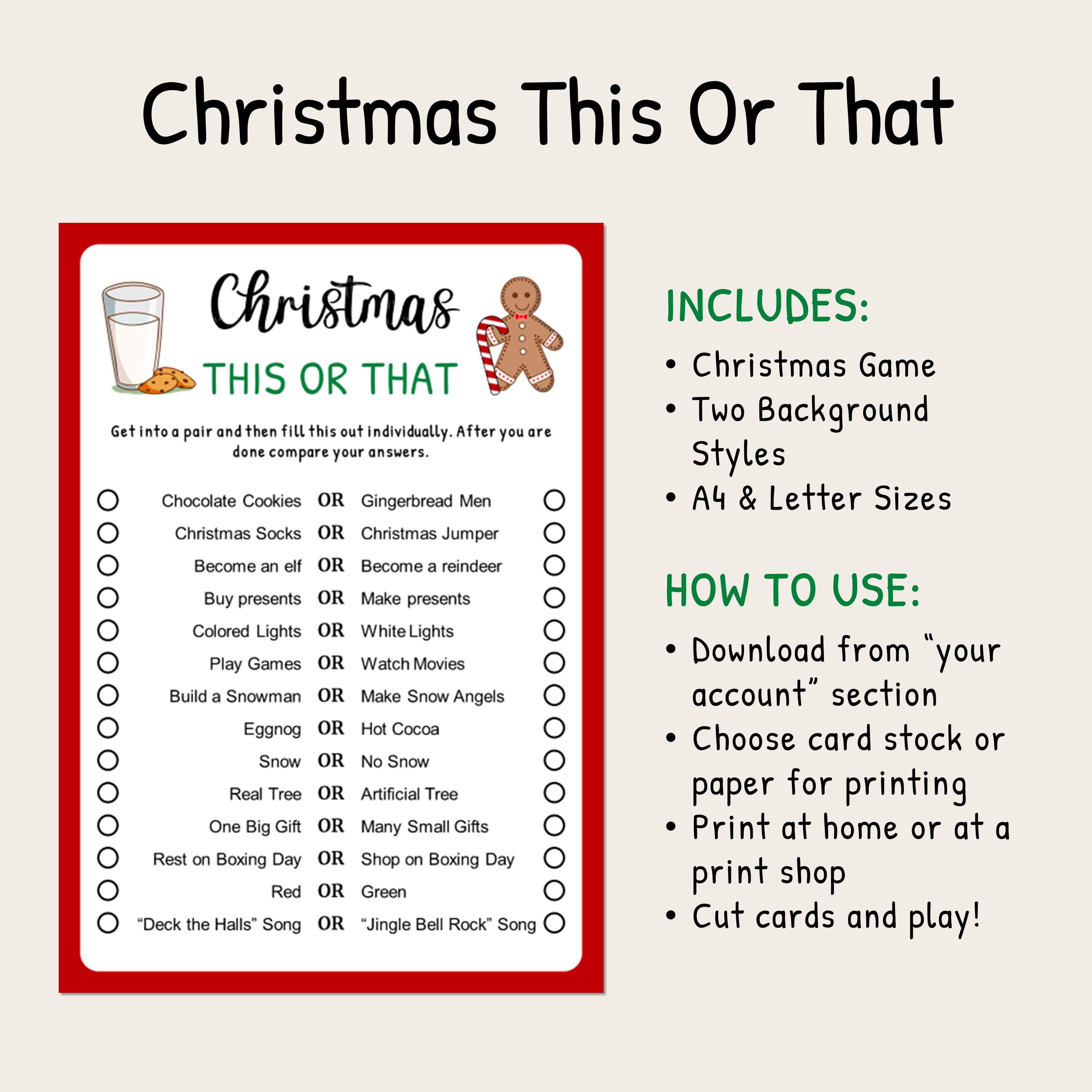 Christmas This or That | Printable Christmas Game | Christmas Party ...