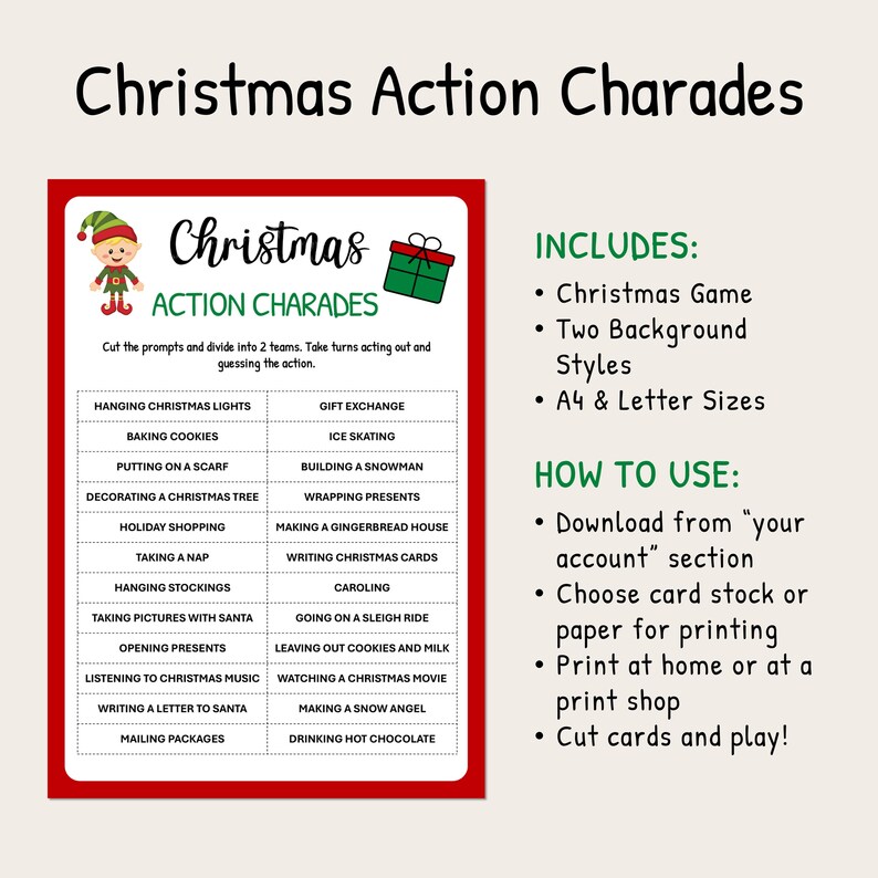 Christmas Action Charades Game | Christmas Charades Game | Printable ...