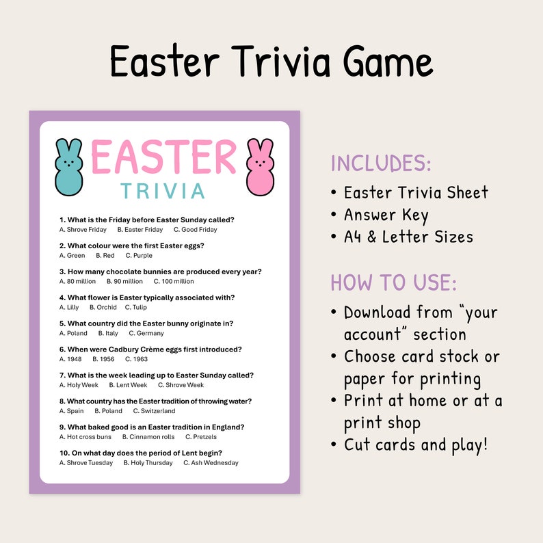 Easter Game Trivia | Printable Easter Game | Easter Quiz | Easter Game ...