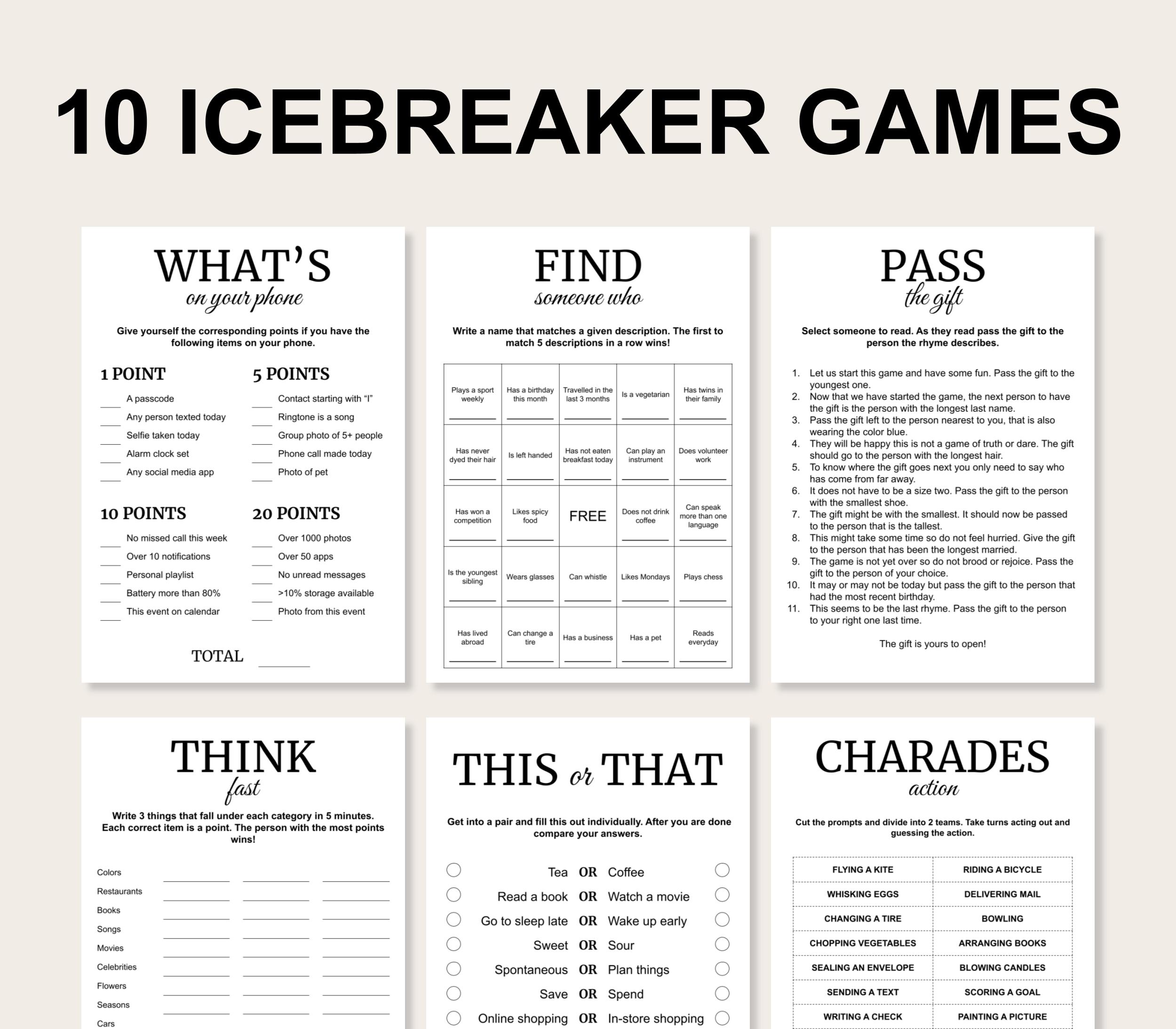 Icebreaker Games Set | Printable Icebreaker Games Bundle | Icebreaker ...