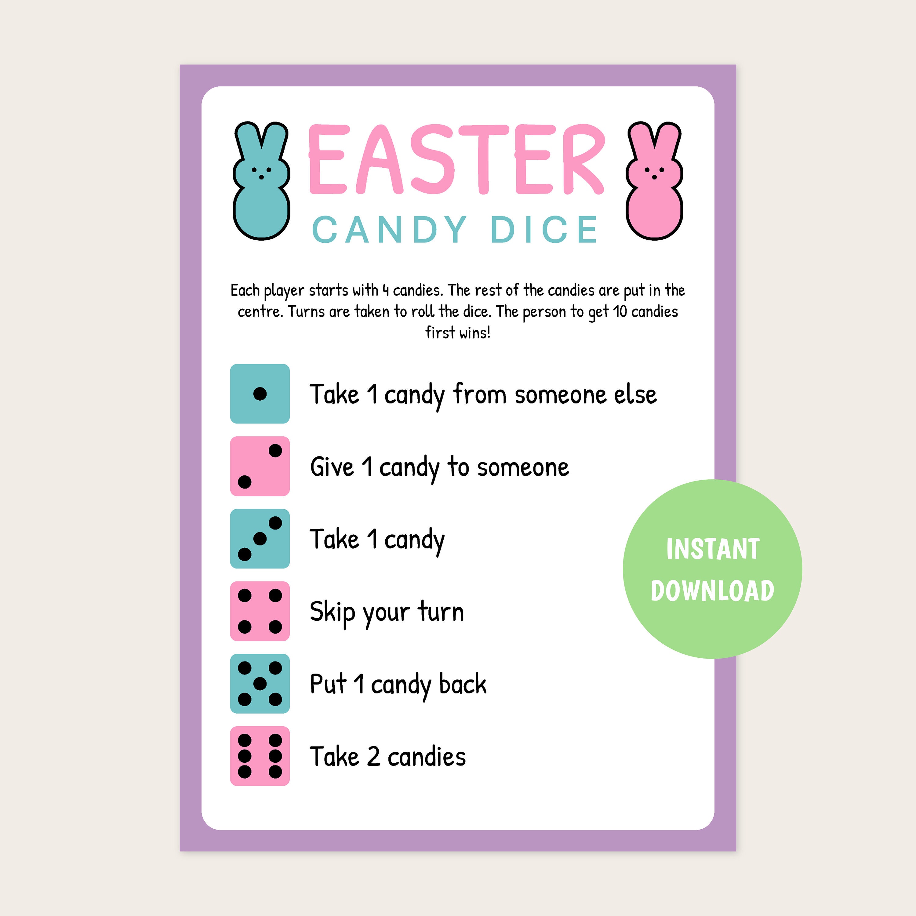Easter Candy Dice Game | Printable Easter Game | Easter Dice Game ...