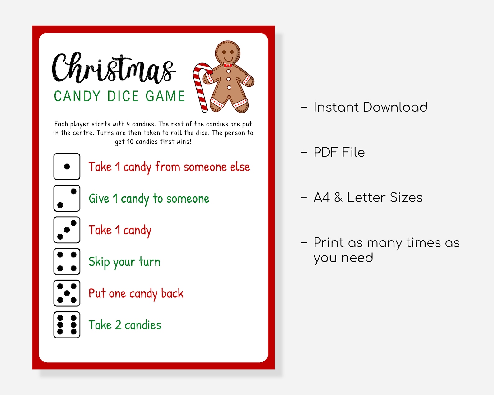 Christmas Candy Dice Game | Printable Christmas Game | Christmas Party ...