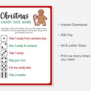 Christmas Candy Dice Game | Printable Christmas Game | Christmas Party ...
