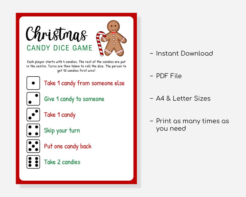 Christmas Candy Dice Game | Printable Christmas Game | Christmas Party ...