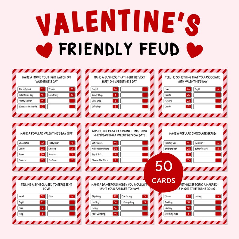 Valentine's Friendly Feud Game | Printable Valentines Game | Valentines ...