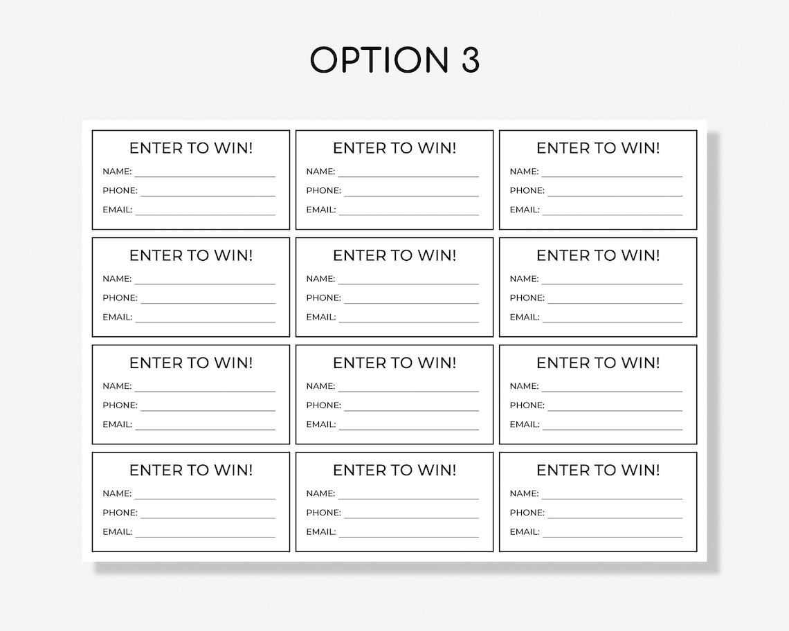 Printable Raffle Ticket | Enter to Win Tickets | Printable Enter to Win ...