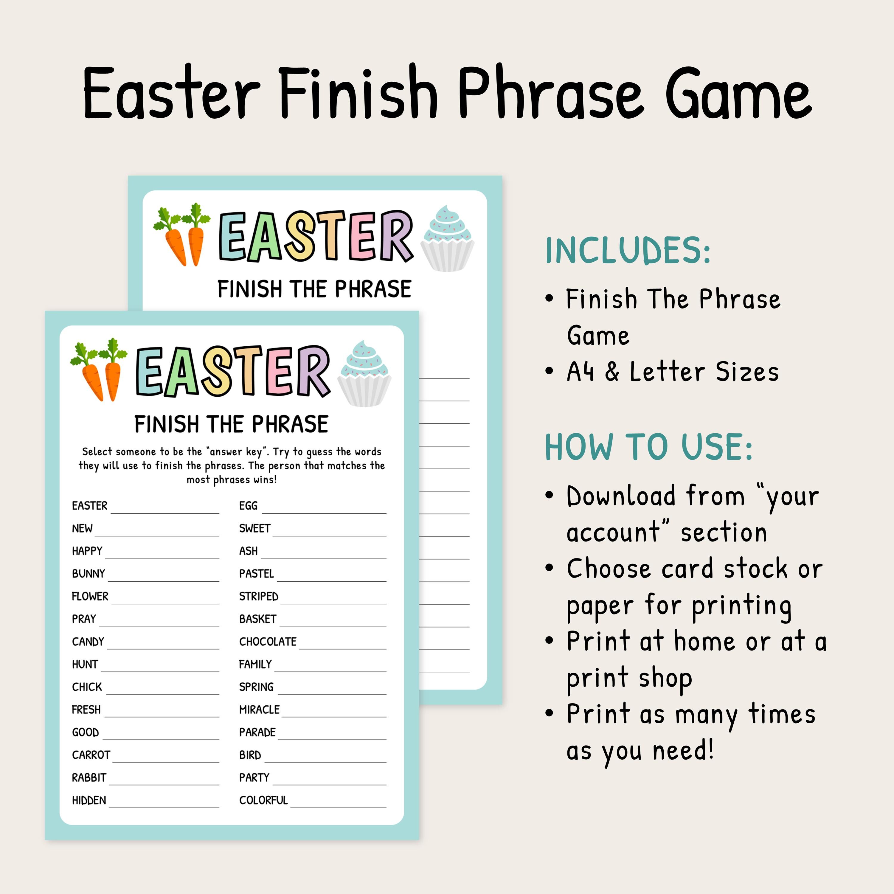 Easter Finish That Phrase Game | Printable Easter Game | Easter ...