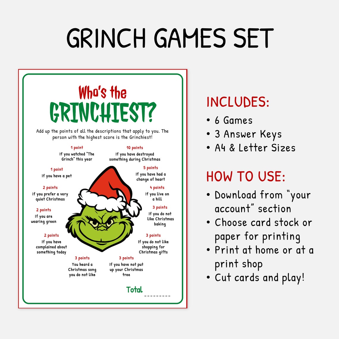 Grinch Game Bundle Grinch Games Printable Christmas Game Christmas ...