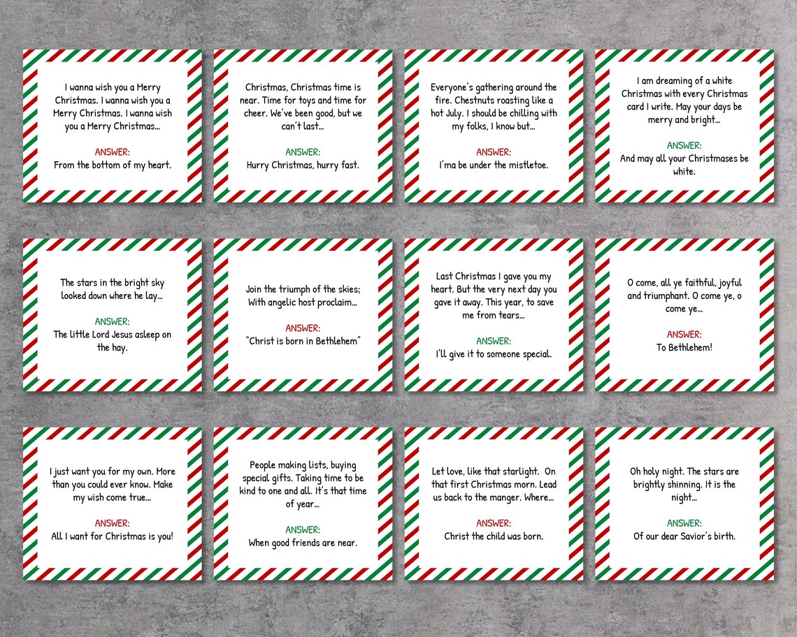 Christmas Finish the Lyrics Game | Printable Christmas Game | Christmas ...