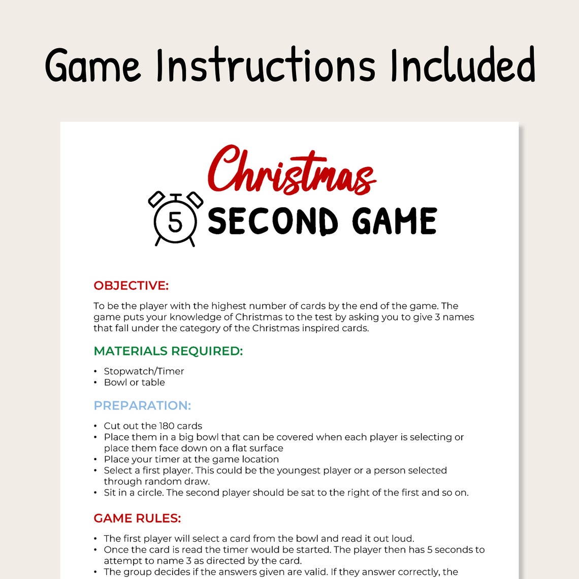 Christmas 5 Second Game | Printable Christmas Game | Name 3 Game ...
