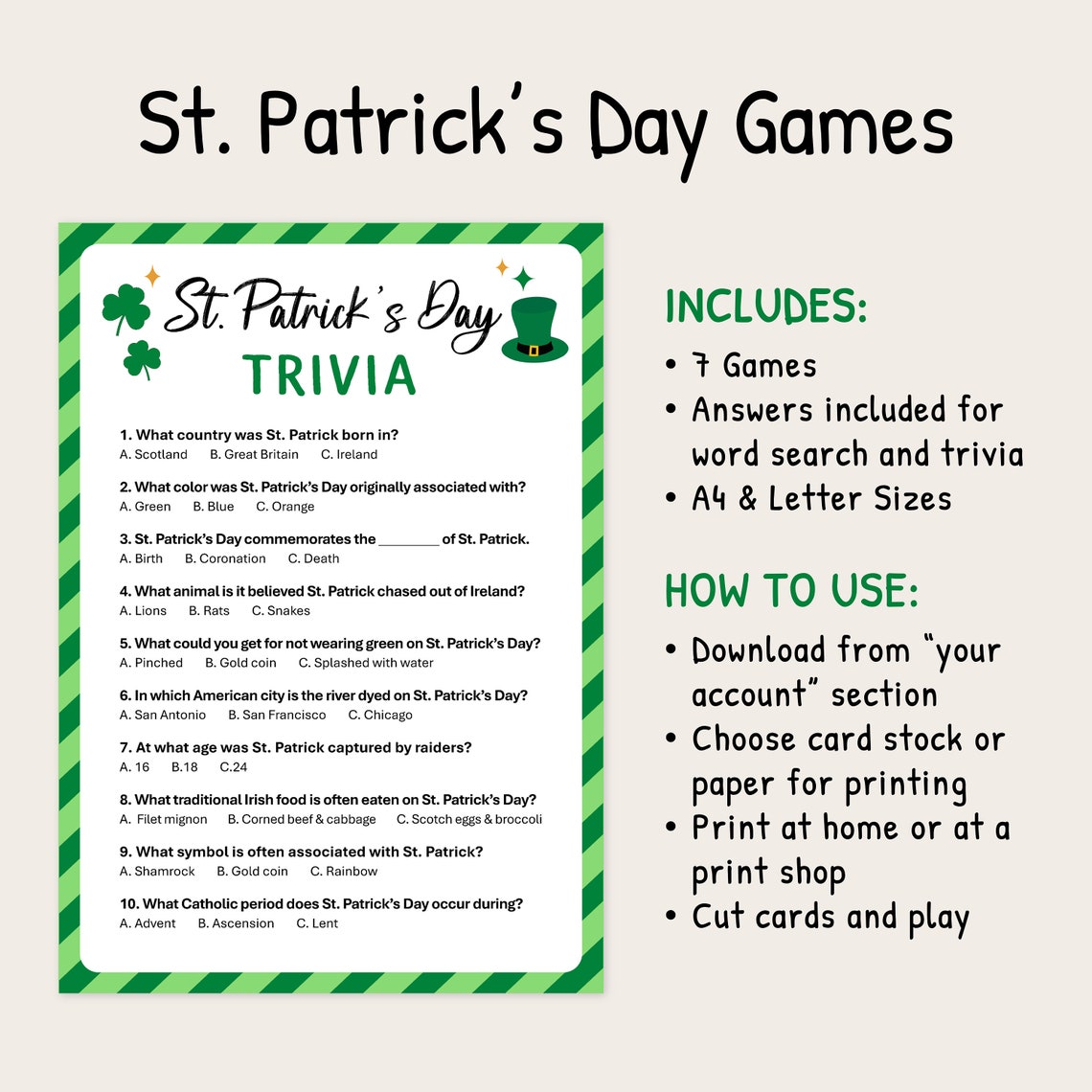 St Patrick's Day Game Bundle | St Patrick's Day Party Games | Printable ...