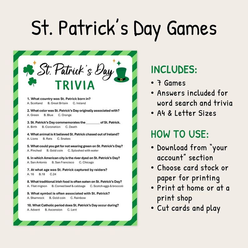 St Patrick's Day Game Bundle | St Patrick's Day Party Games | Printable ...