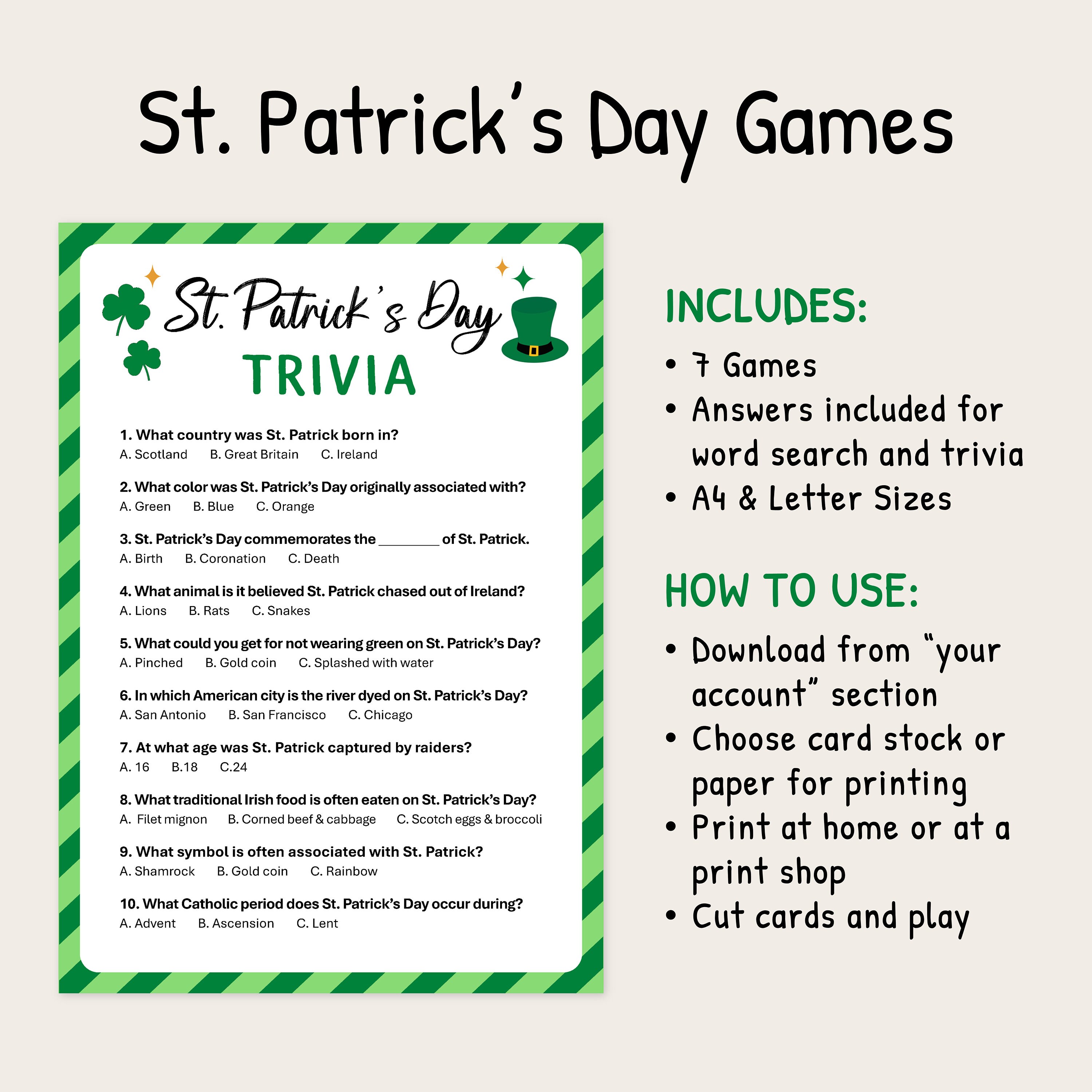 St Patrick's Day Game Bundle | St Patrick's Day Party Games | Printable ...