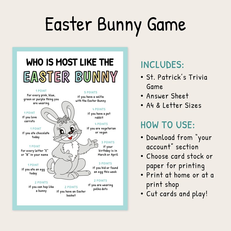 Who is Most Like the Easter Bunny Game | Printable Easter Game | Easter ...