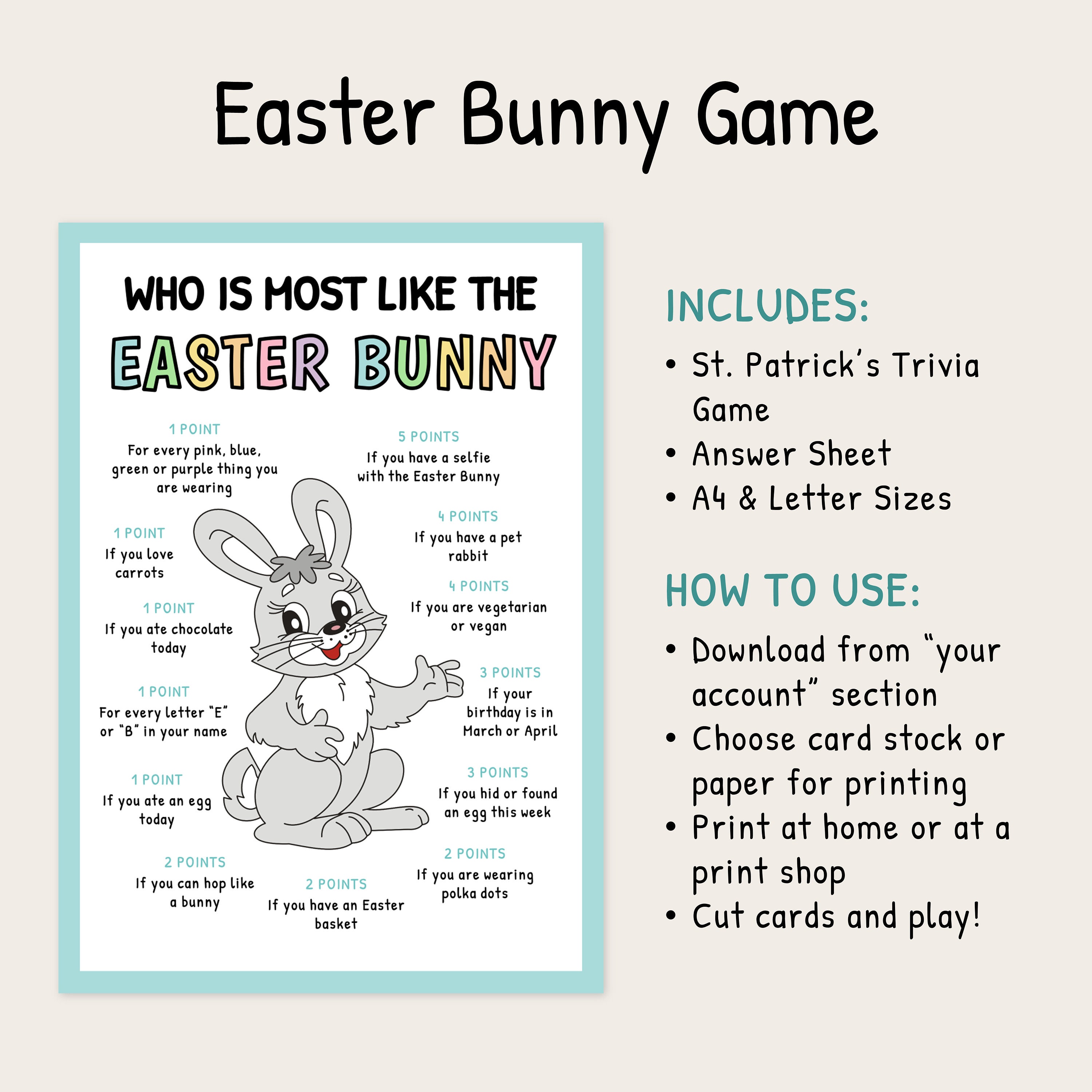 Who is Most Like the Easter Bunny Game | Printable Easter Game | Easter ...