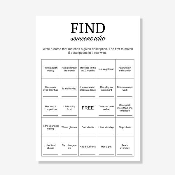Find Someone Who Game - Etsy