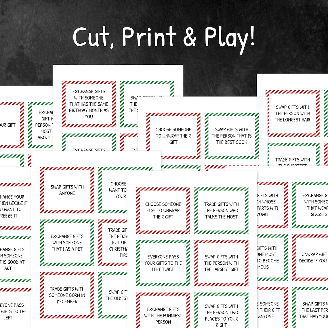 Christmas Gift Exchange Game White Elephant Gift Exchange Cards ...