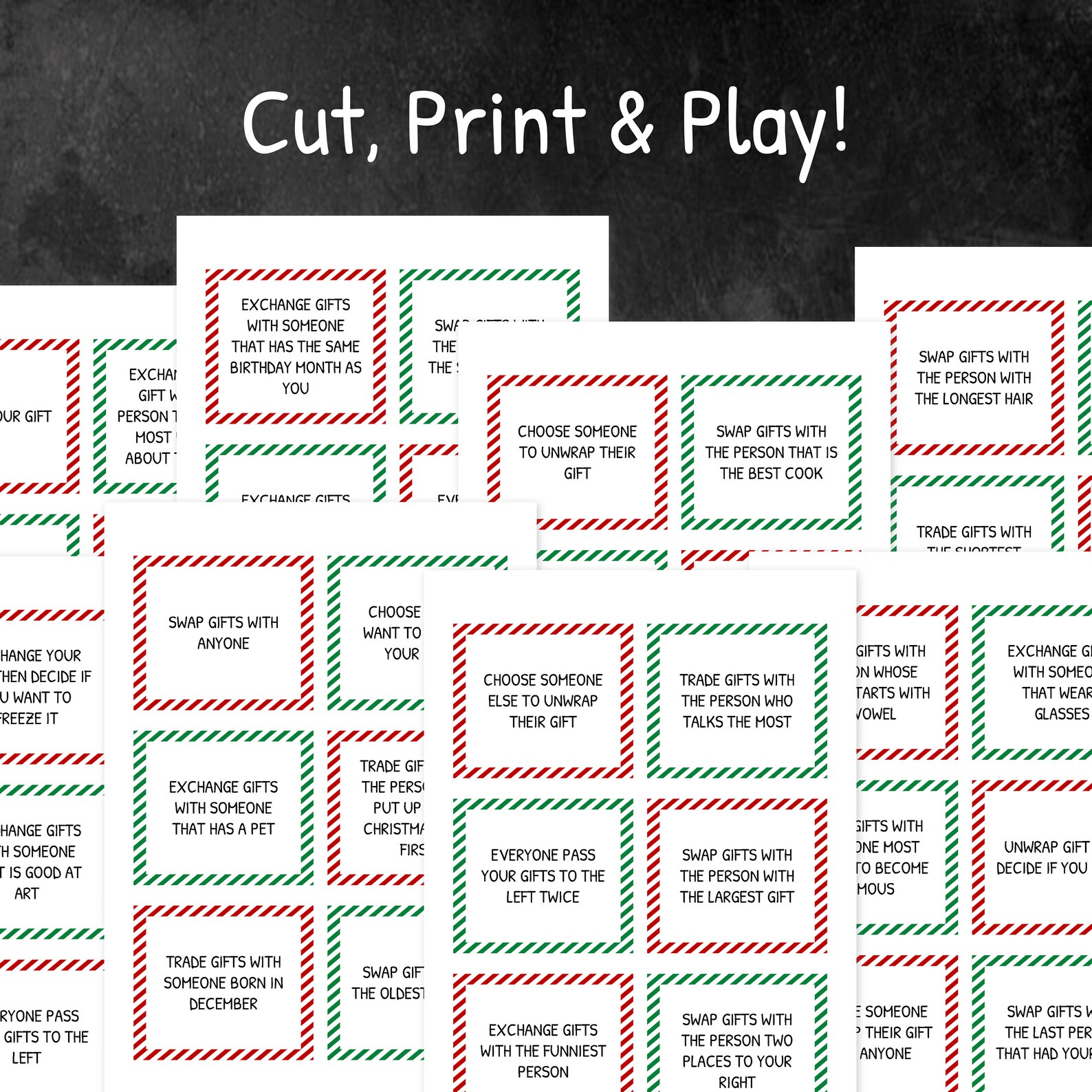 Christmas Gift Exchange Game White Elephant Gift Exchange Cards ...